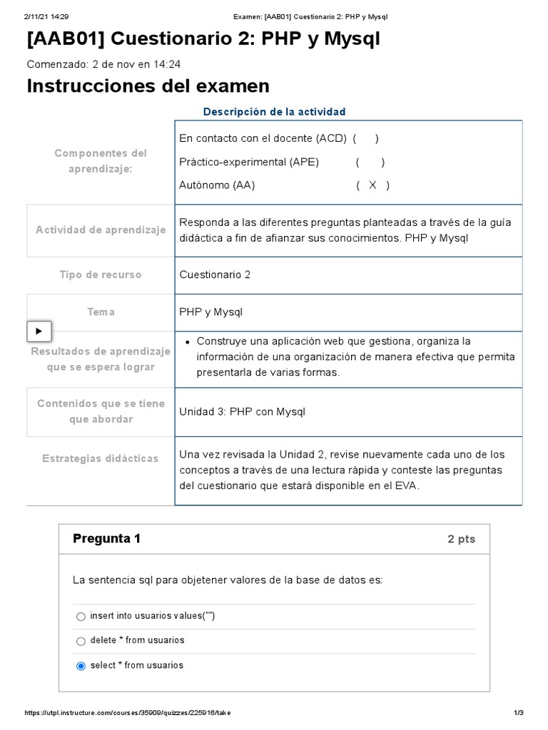 Examen - (AAB01) Cuestionario 2 - PHP y Mysql | Descargar gratis PDF ... Examen - (AAB01) Cuestionario 2 - PHP y Mysql | Descargar gratis PDF ...