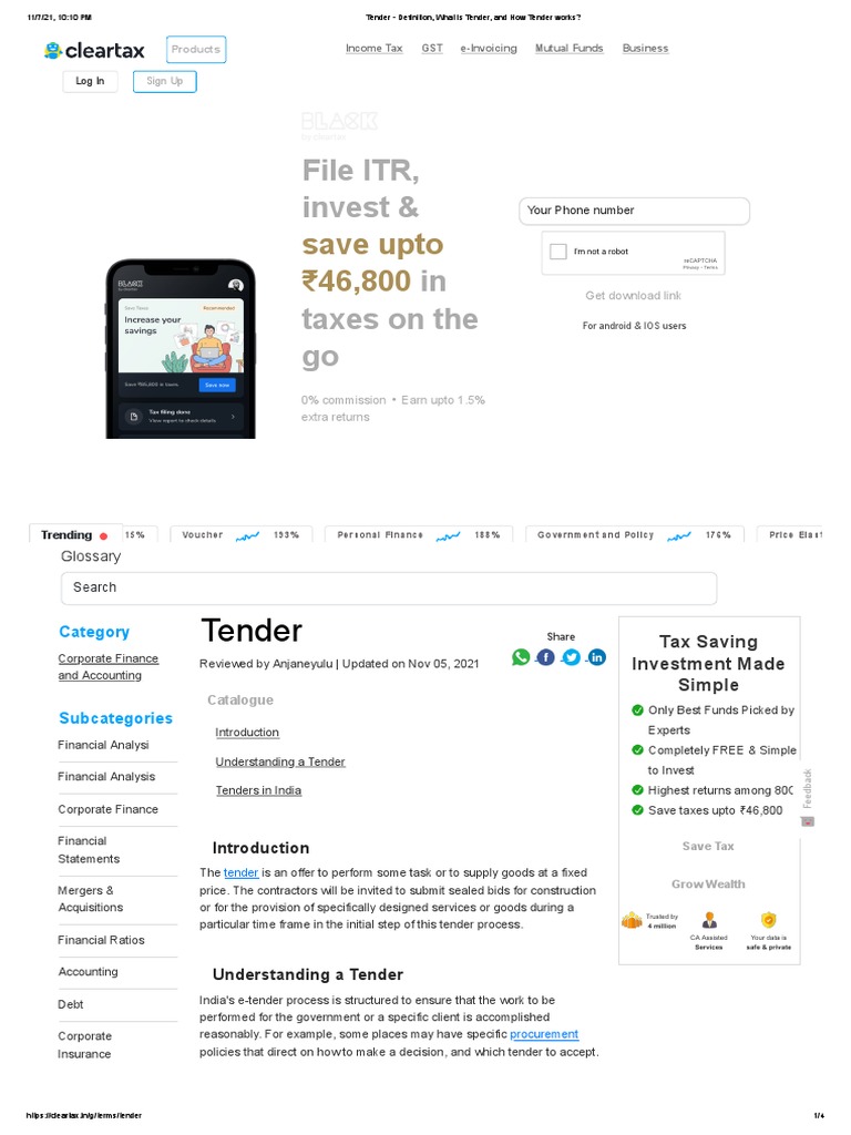 Tender - Definition, What Is Tender, and How Tender Works | PDF ...