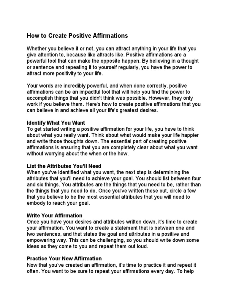 How To Create Positive Affirmations | PDF | Affirmations (New Age ...