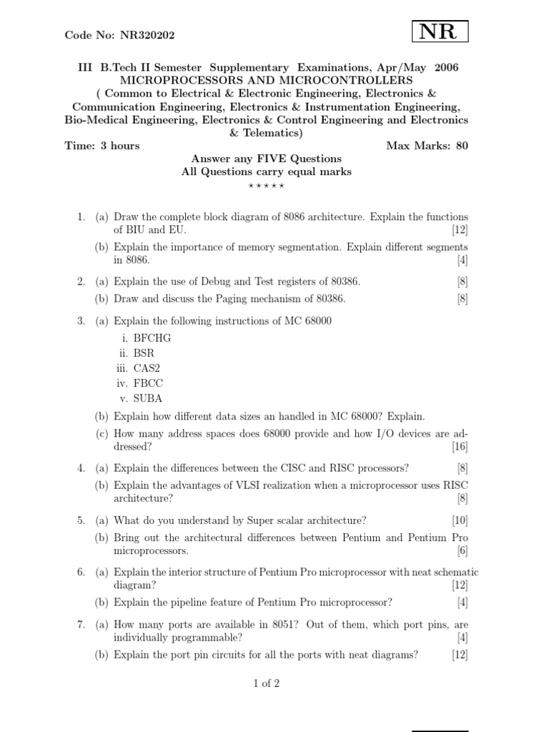nr320202 Microprocessors and Microcontrollers | PDF | Input/Output ... nr320202 Microprocessors and Microcontrollers | PDF | Input/Output ...