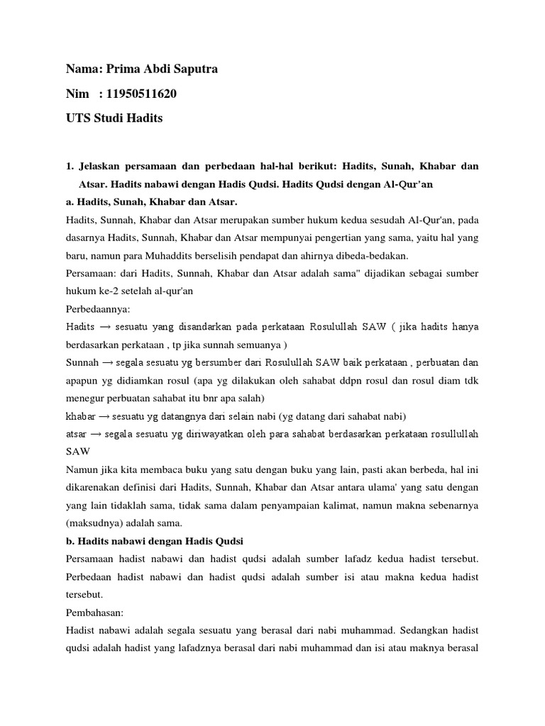 Uts Studi Hadist | PDF