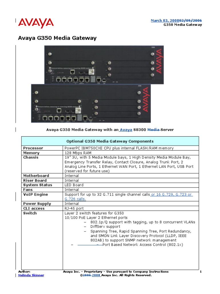Avaya G350 Media Gateway With An Avaya S8300 Server | PDF | Modem ...