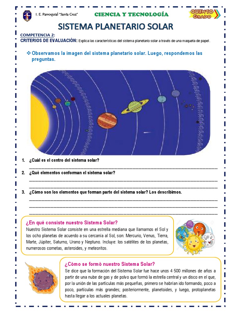 Prueba Del Sistema Solar 6to Grado Clase Modelo; EL SISTEMA SOLAR