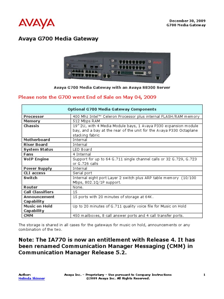 Avaya G700 Media Gateway With An Avaya S8300 Server | PDF | Modem ...