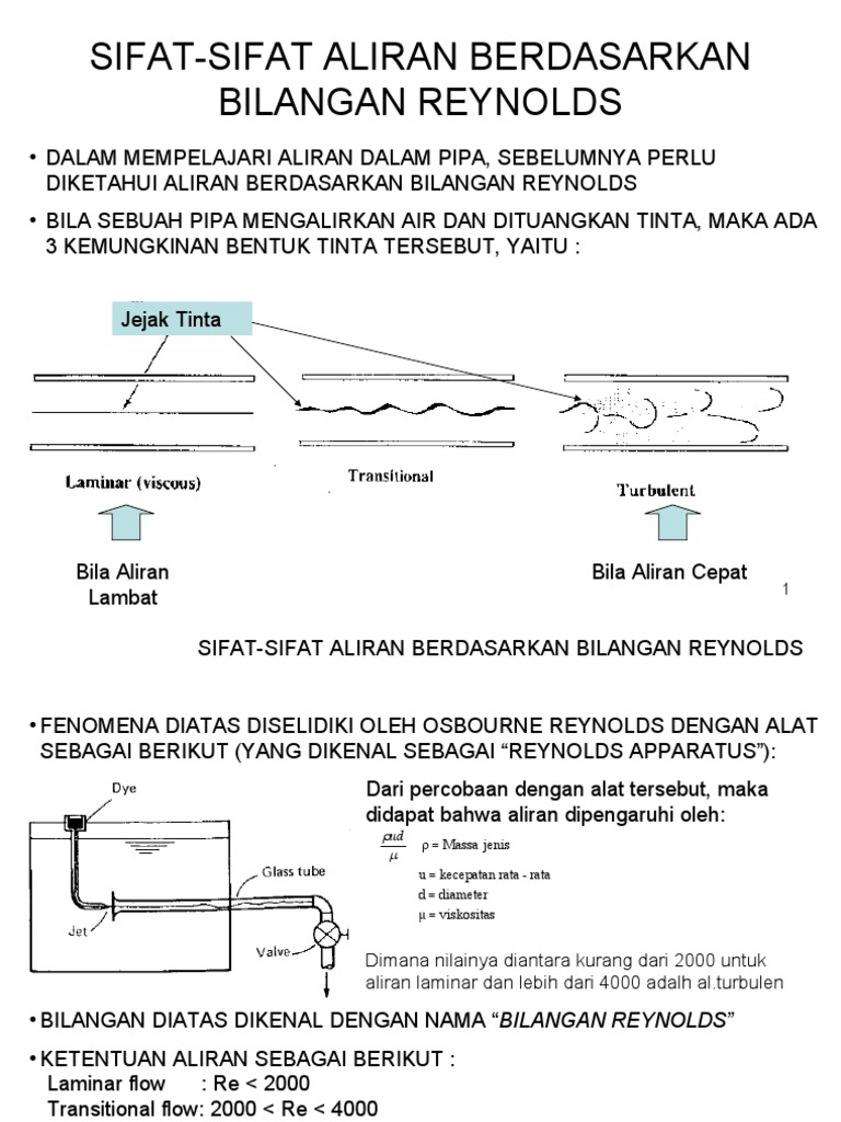 Sifat-Sifat Aliran Berdasarkan Bilangan Reynolds | PDF