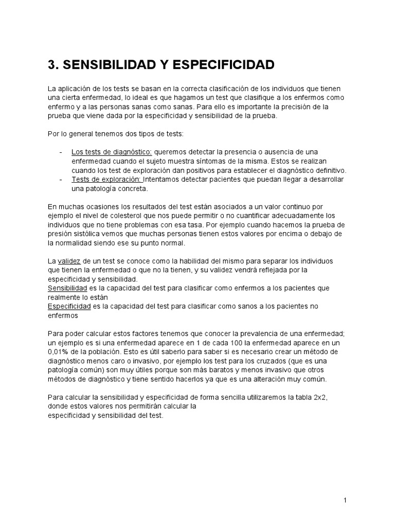 3 Sensibilidad y Especificidad - Tema 2.2 Sección A | PDF ...