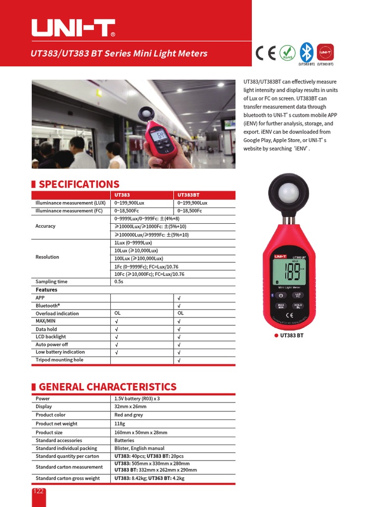 Specifications: UT383/UT383 BT Series Mini Light Meters | PDF ...