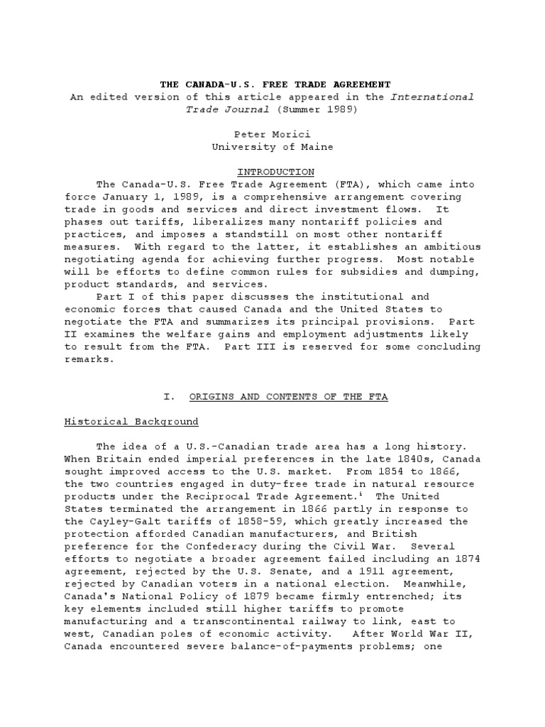 The S Free Trade Agreement | PDF | Canada | Free Trade