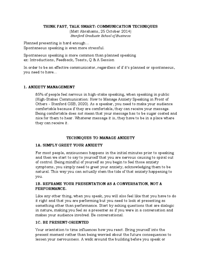Think Fast, Talk Smart - Communication Techniques | PDF | Applied ...