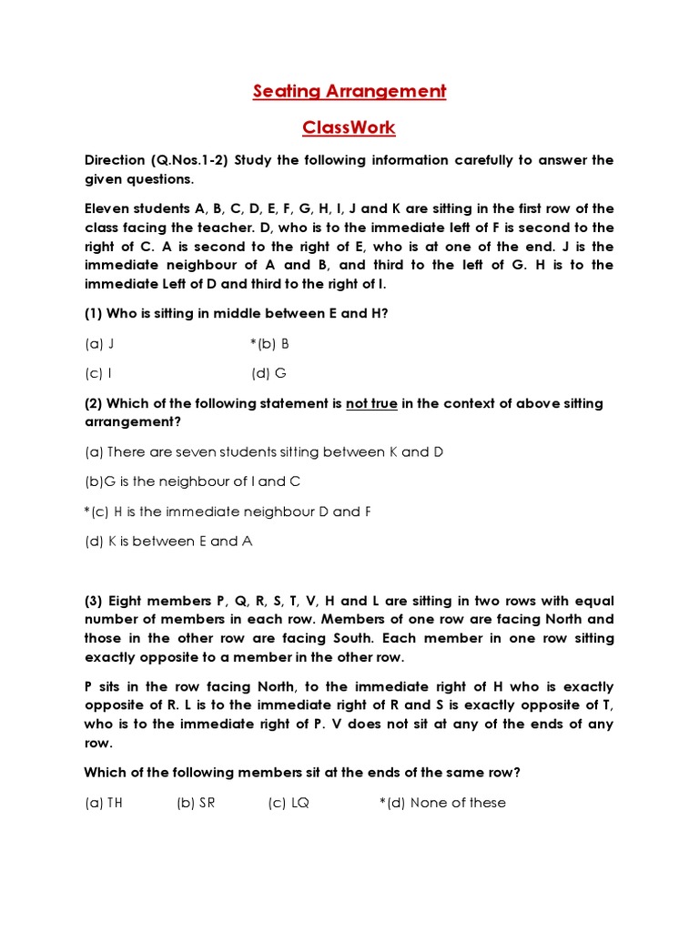 Seating Arrangement Analysis and Questions | PDF | Sports & Recreation