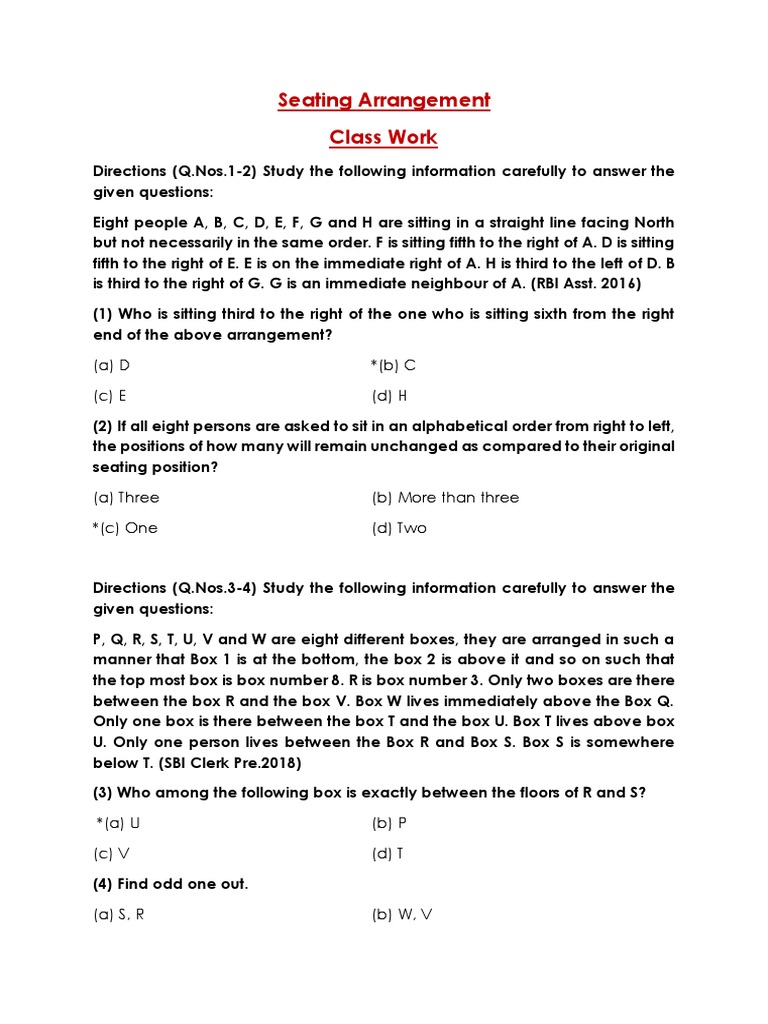 Seating Arrangement and Box Questions | PDF