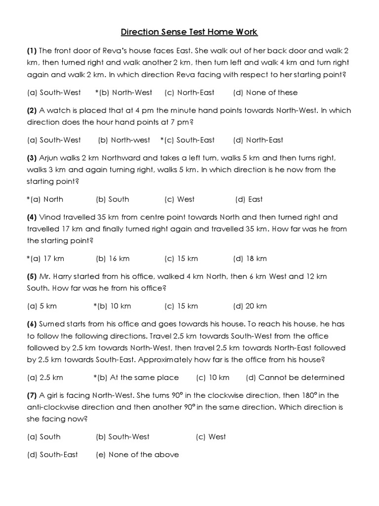 Direction Sense HW | PDF