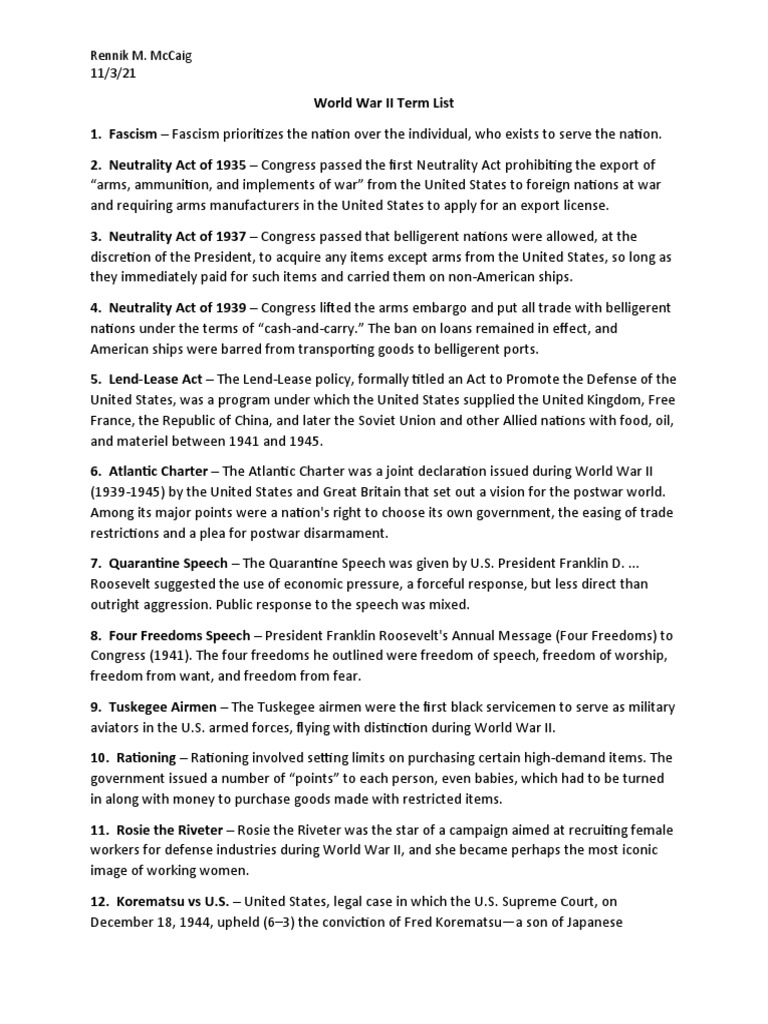 World War II Key Terms and Concepts | PDF | Global Conflicts | Global ...