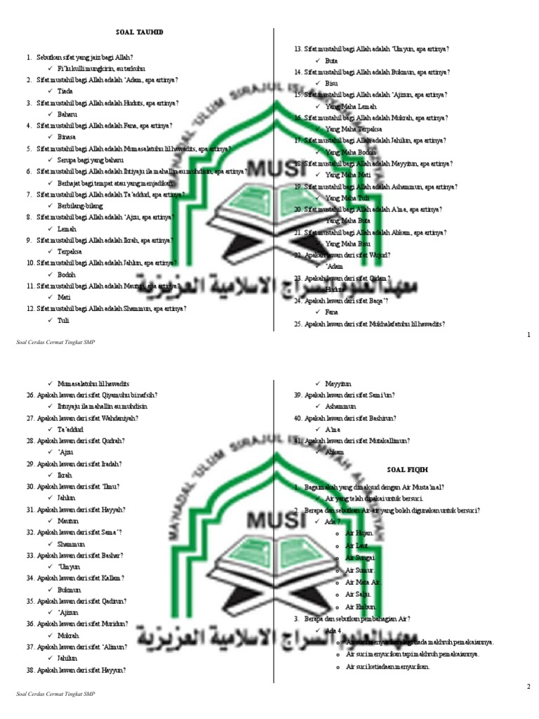 Sifat Mustahil bagi Allah dalam Tauhid | PDF