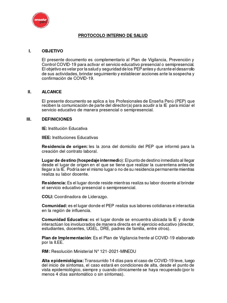 Protocolo Interno de Salud - EP - 15.06.2021 | PDF | Condicion cronica | Enfermedades ...