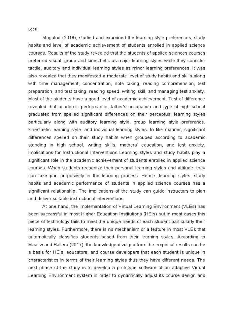RRL Draft | PDF | Learning Styles | Learning