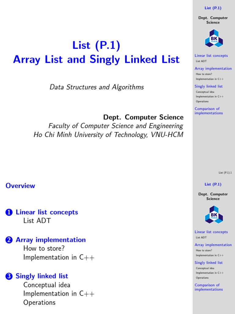 List P 1 Array List And Singly Linked List Data Structures And Algorithms Pdf Array Data