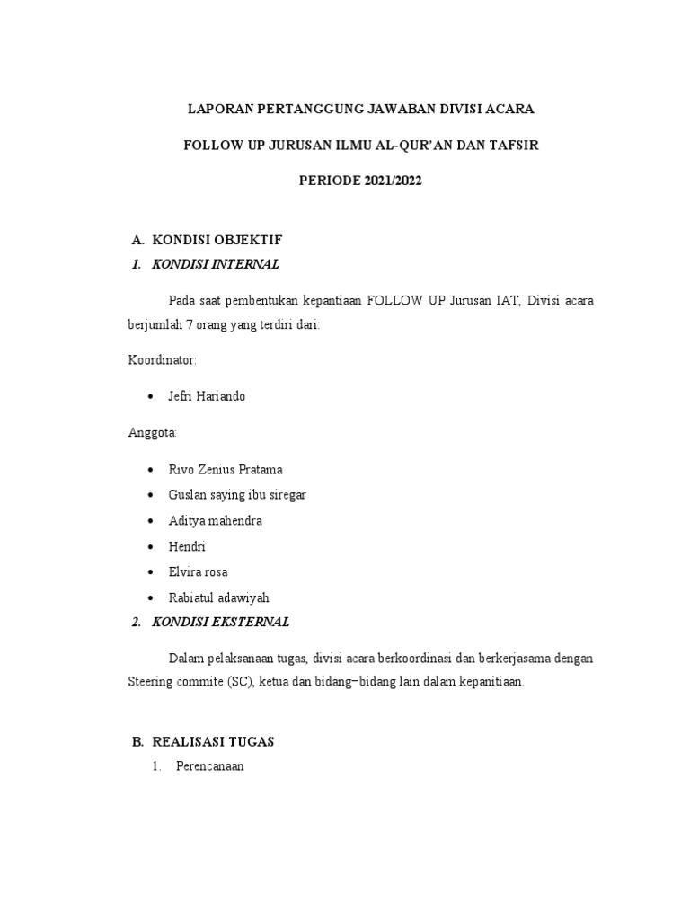 Laporan Pertanggung Jawaban Divisi Acara | PDF