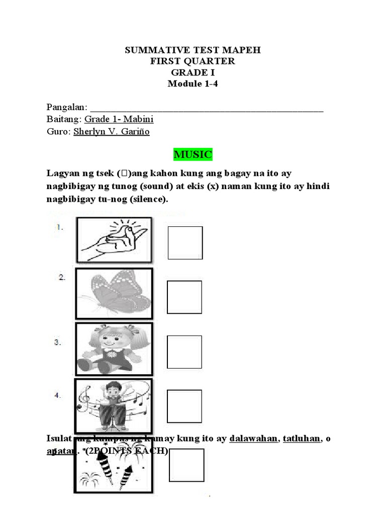 MAPEH WEEK 1-4 Quarter 1-Grade 1 | PDF