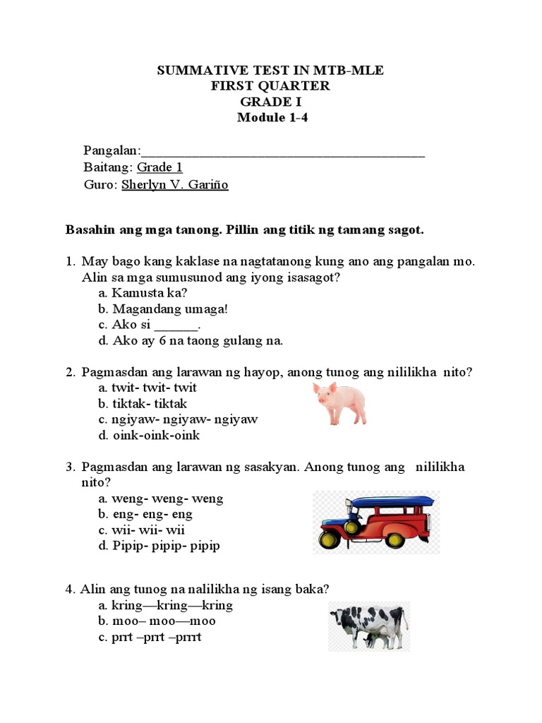 MTB-MLE WEEK 1-4 Quarter 1 Grade 1 | PDF