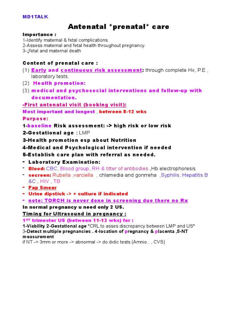 Antenatal Prenatal Care: Early and Continuous Risk Assessment | PDF ...