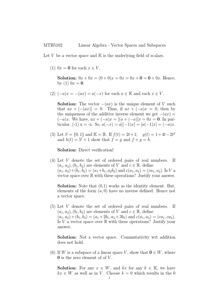 Homework1 Solutions | PDF | Linear Subspace | Matrix (Mathematics)