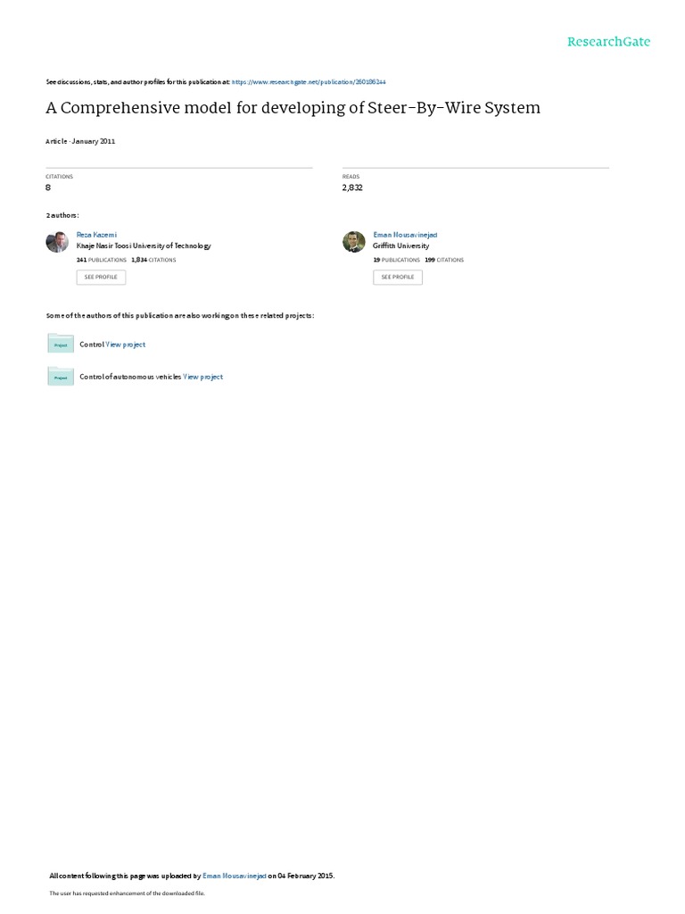 A Comprehensive Model For Developing of Steer-By-Wire System | PDF ...