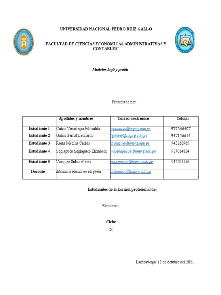 Modelos Logit y Pobit | PDF | Regresión logística | Característica ...