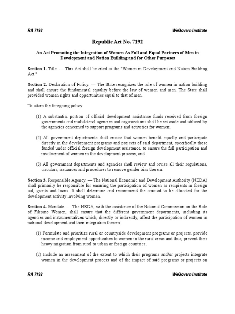 Ra 7192 | PDF | Development Aid | Virtue