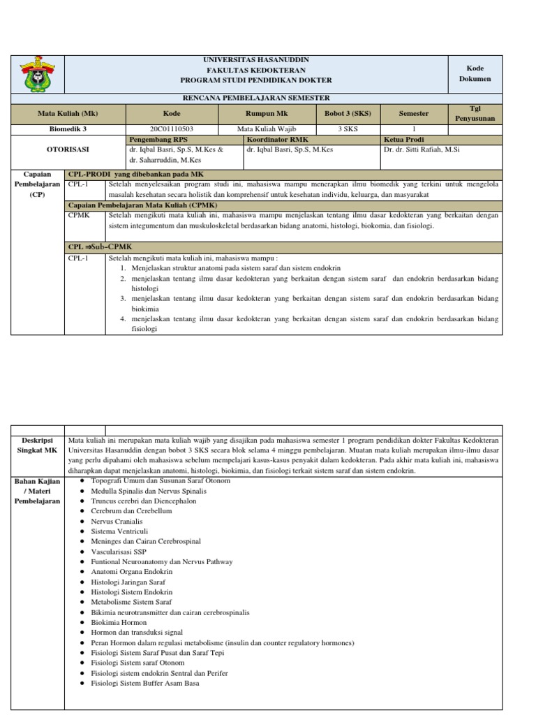 RPS Blok Biomedik III | PDF | Sains & Matematika