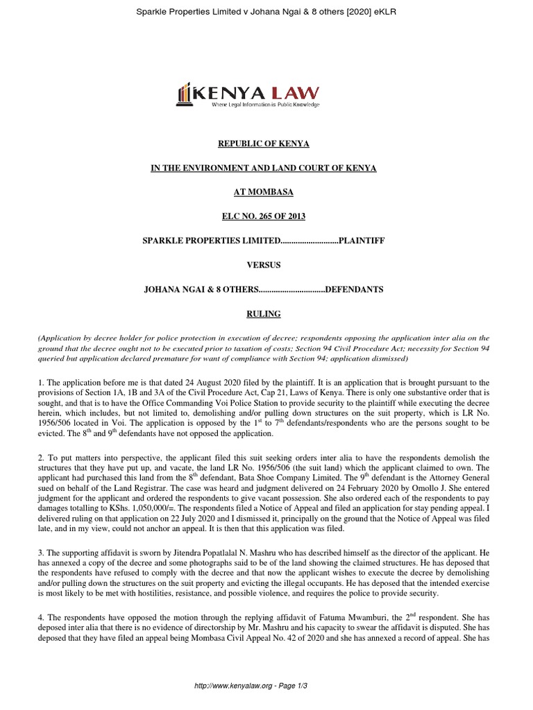 Republic of Kenya: ST TH TH TH | PDF | Lawsuit | Public Law