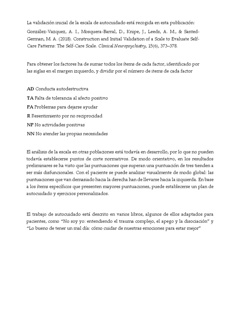 Sobre La Escala de Autocuidado | PDF