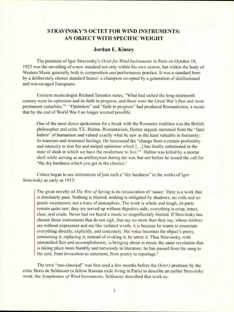 Stravinsky's Octet For Wind Instruments - Kinsey | PDF | Musical Compositions | Music Theory