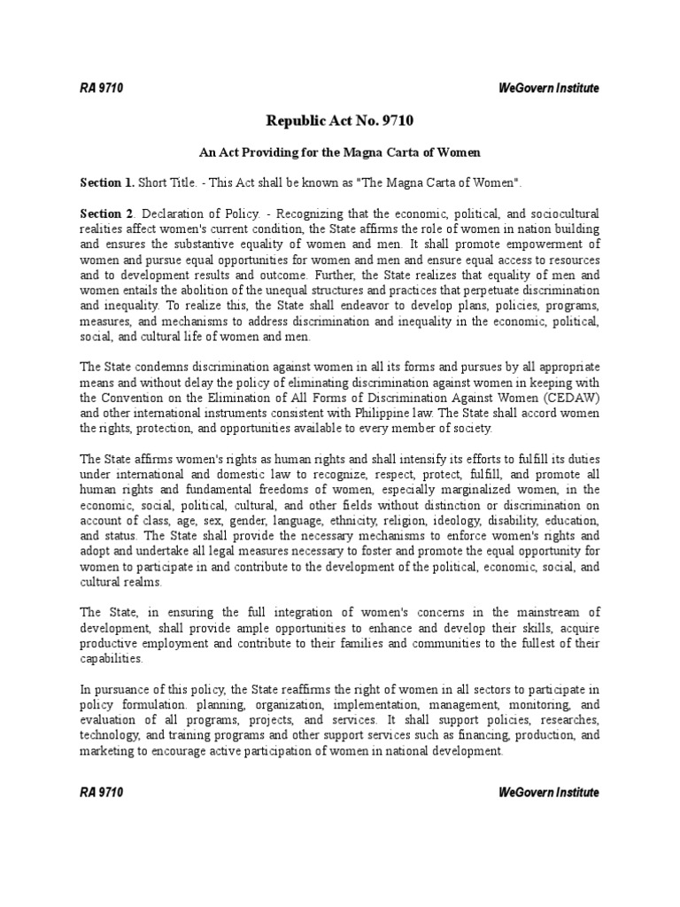 Ra 9710 | PDF | Gender Equality | Gender Studies