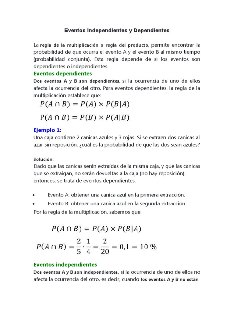 Eventos Independientes y Dependientes - Ejercicios | PDF | Probabilidad ...