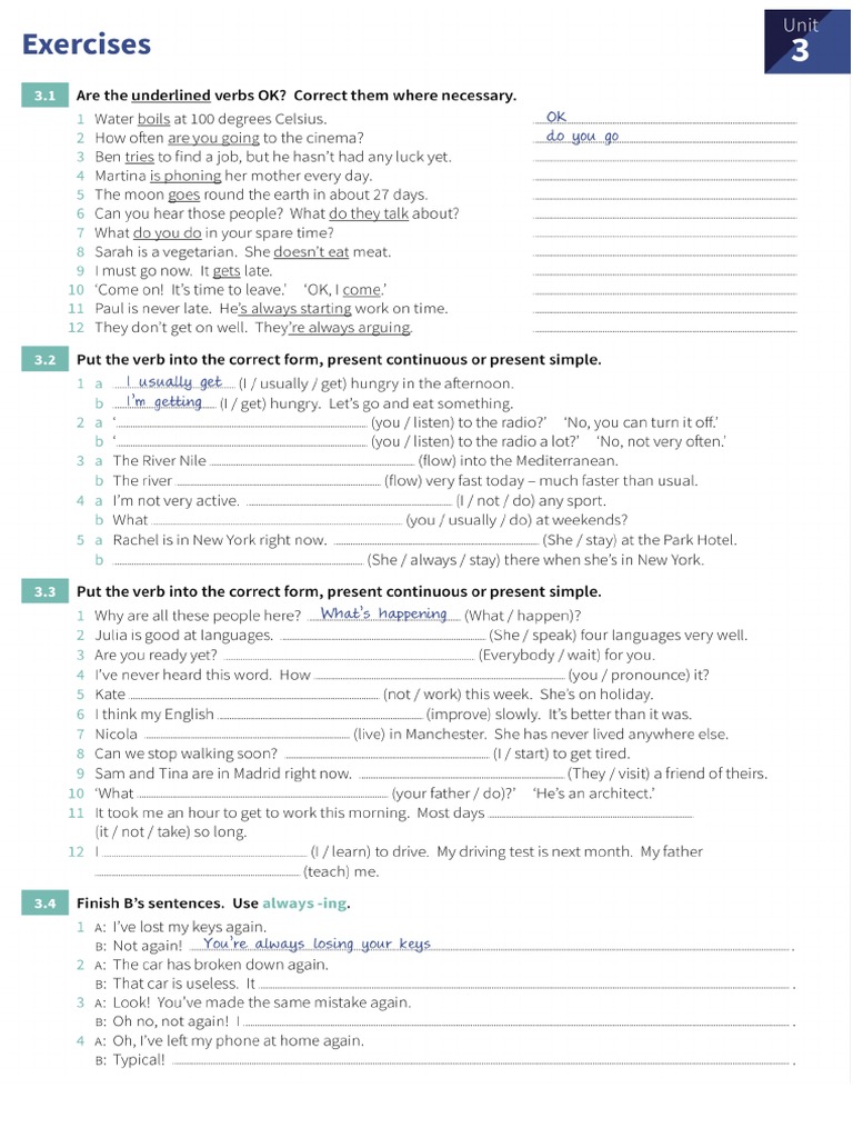 Sprawdzian - Present Simple, Present Continuous, Present Perfect Simple | PDF