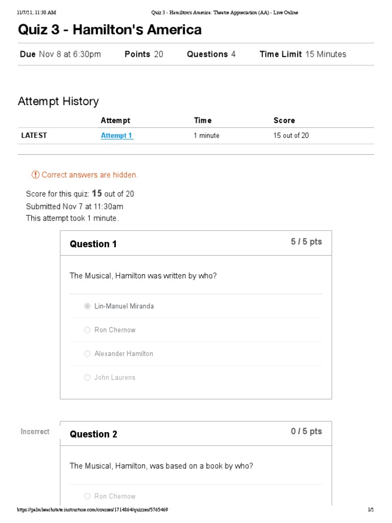 Quiz. 3 THE1000 | PDF | Hamilton (Musical)