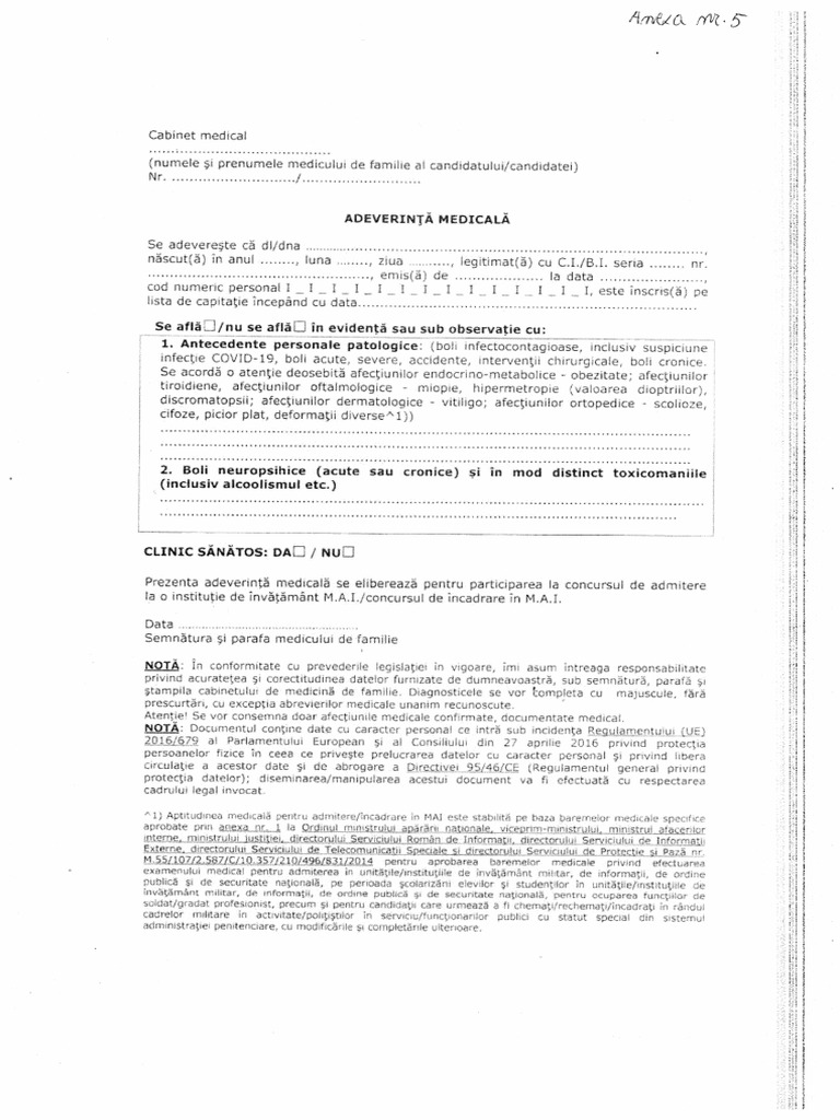 Anexa 5 Adeverinta Medicala Si Consimtamant Informat | PDF