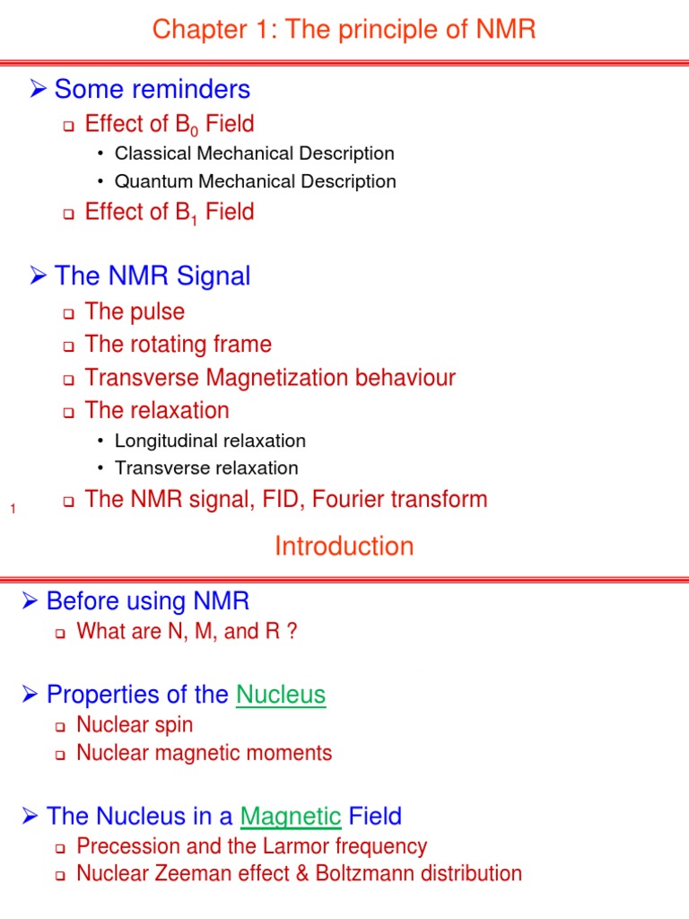 Chapter 1: The Principle of NMR: Some Reminders | PDF | Relaxation (Nmr ...