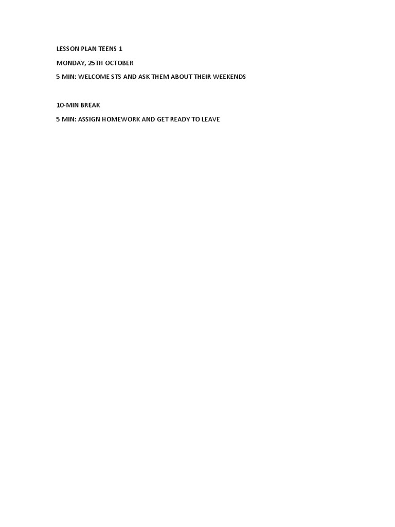 Teen Lesson Plan for October 25 | PDF