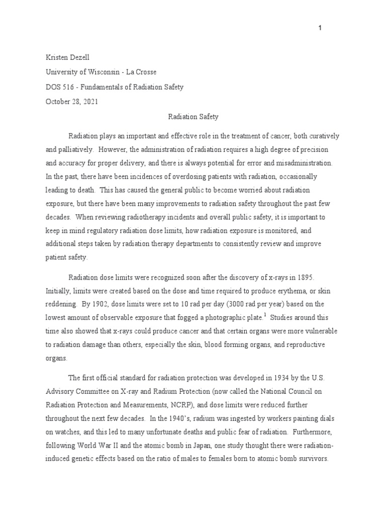 Radiation Safety Paper - Kristen Dezell | PDF | Radiation Therapy ...