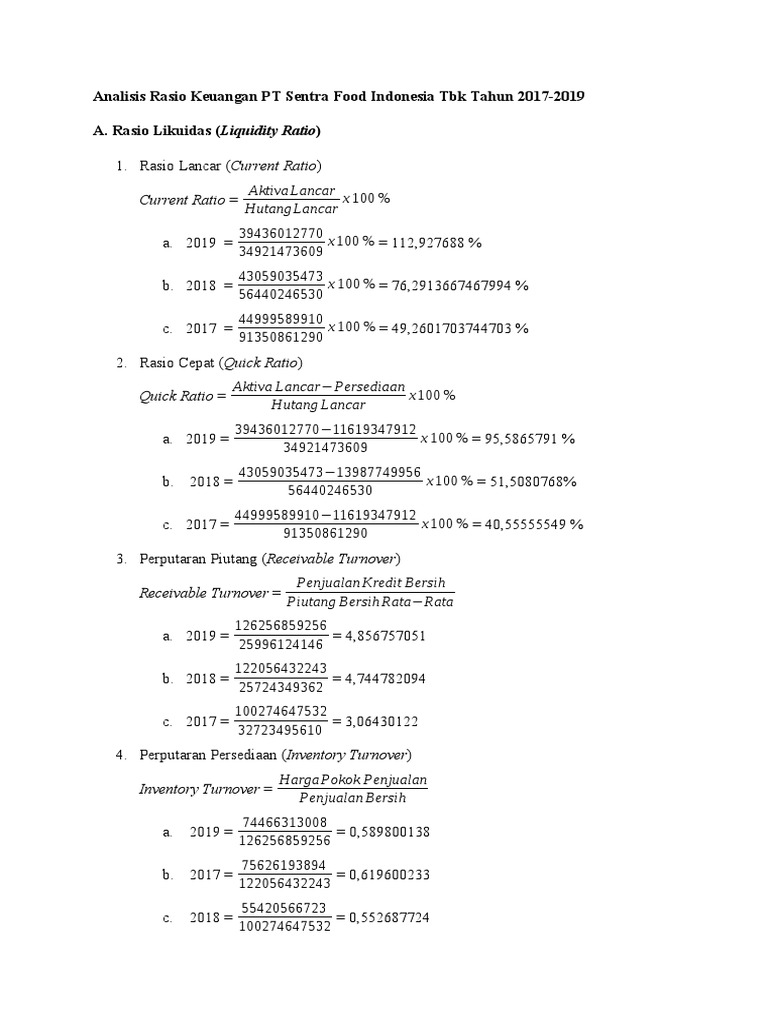Analysis of Financial Ratios of PT Sentra Food Indonesia Tbk for 2017 ...