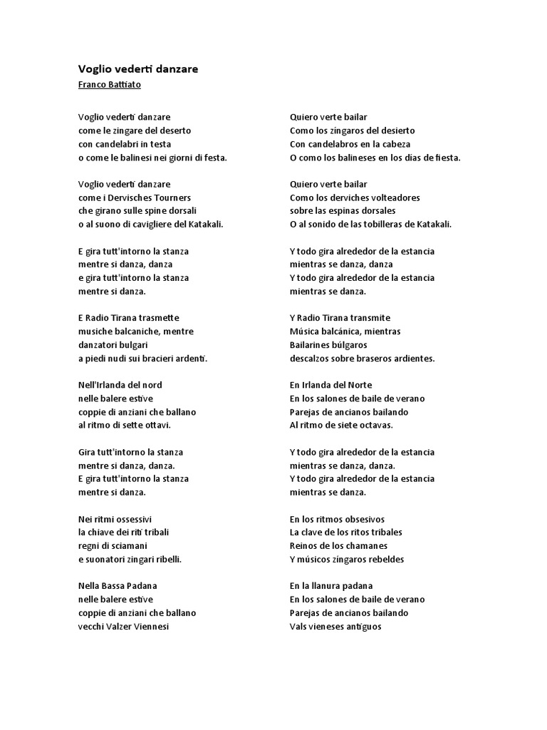 Battiato - Voglio Vederti Danzare | PDF