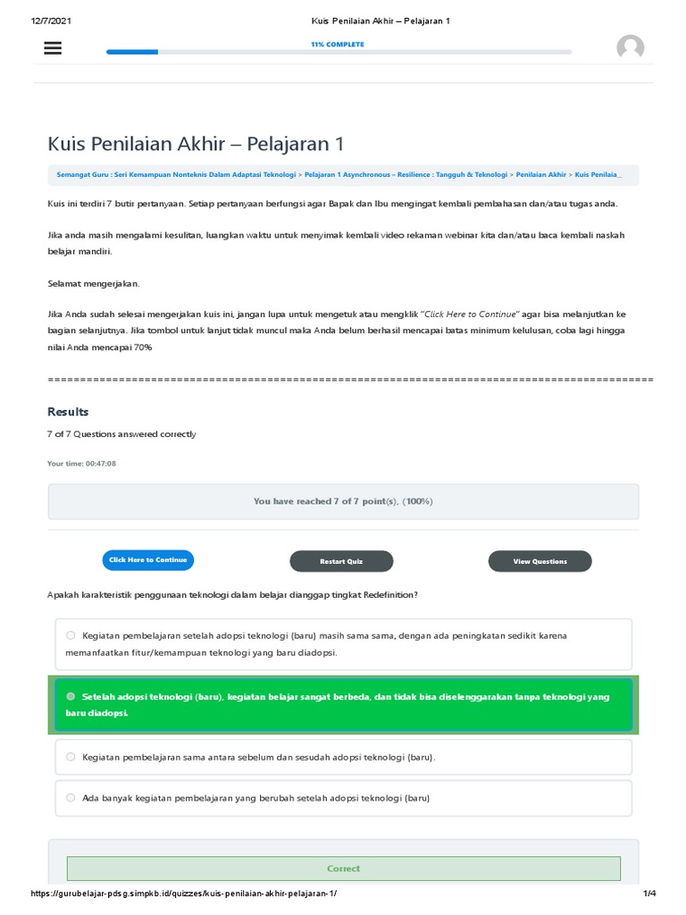 Kuis Penilaian Akhir - Pelajaran 1 | PDF