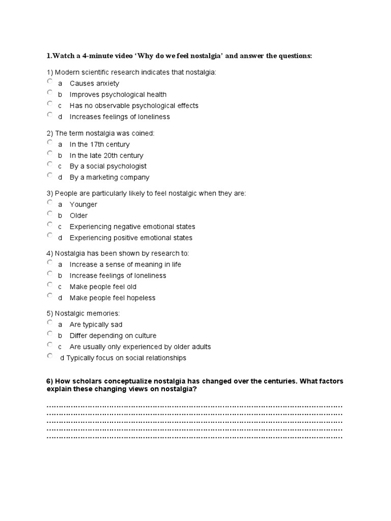 Listening Worksheet | PDF | Nostalgia | Cognitive Science
