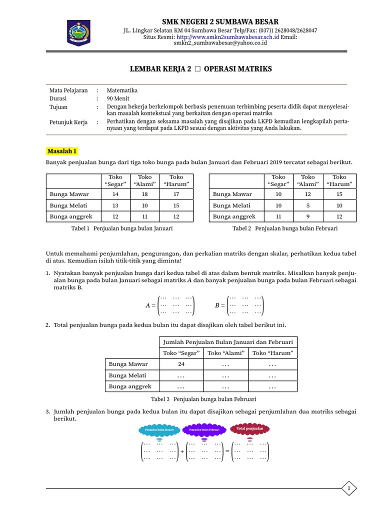 LKPD-Operasi Matriks | PDF