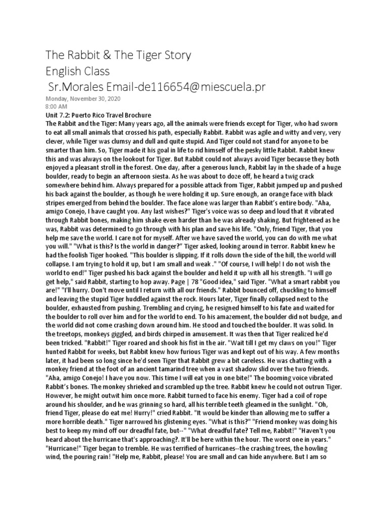 The Rabbit & The Tiger Story | PDF | Laughter