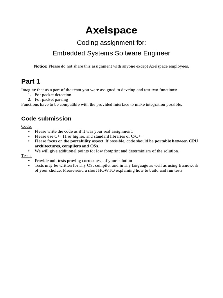 Axelspace: Coding Assignment For: Embedded Systems Software Engineer | PDF | Network Packet ...