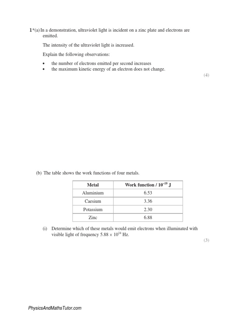 Photoelectric Effect & Atomic Spectra 2 QP | PDF | Photoelectric Effect | Electromagnetic Radiation