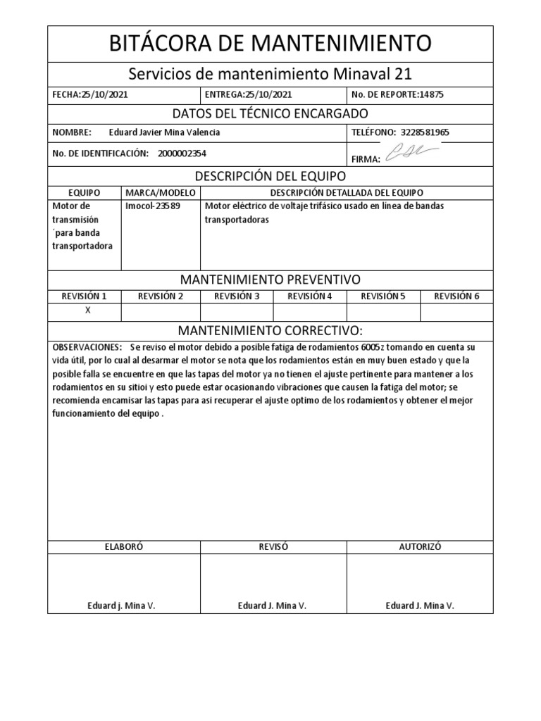 Formato de Bitácora de Mantenimiento | PDF